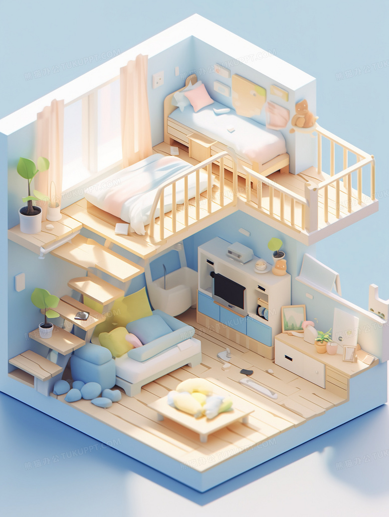 3d立体c4d卡通家居卧室模型插画图片素材下载_jpg格式_熊猫办公