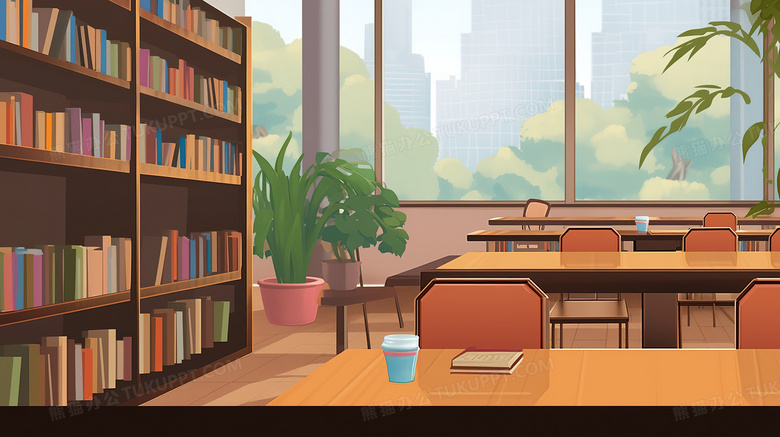 卡通风明亮整洁的图书馆插画图片素材下载_jpg格式_熊猫办公