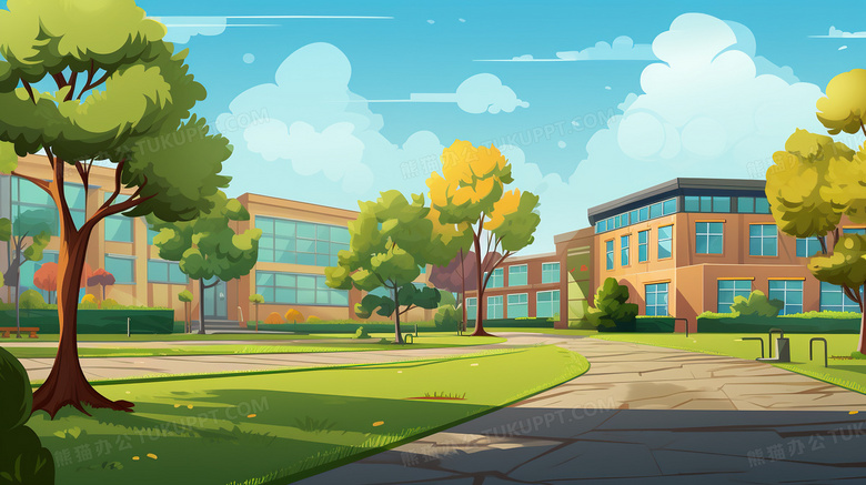 学校卡通场景教学楼教育插画图片素材下载_jpg格式_熊猫办公