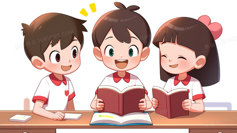 卡通可爱小学生一起学习插画图片素材下载_jpg格式_熊猫办公