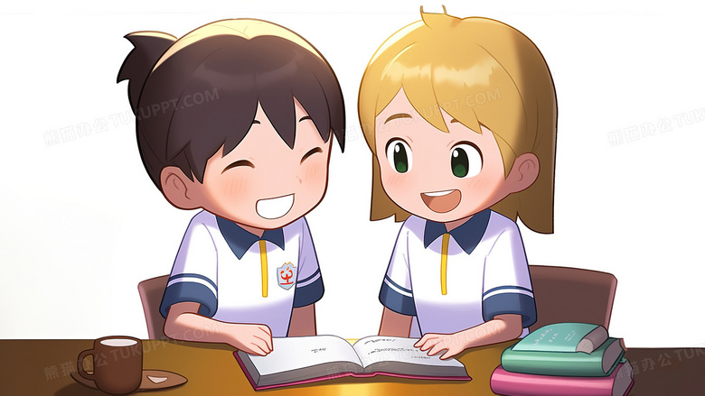 卡通可爱小学生一起学习插画图片素材下载_jpg格式_熊猫办公