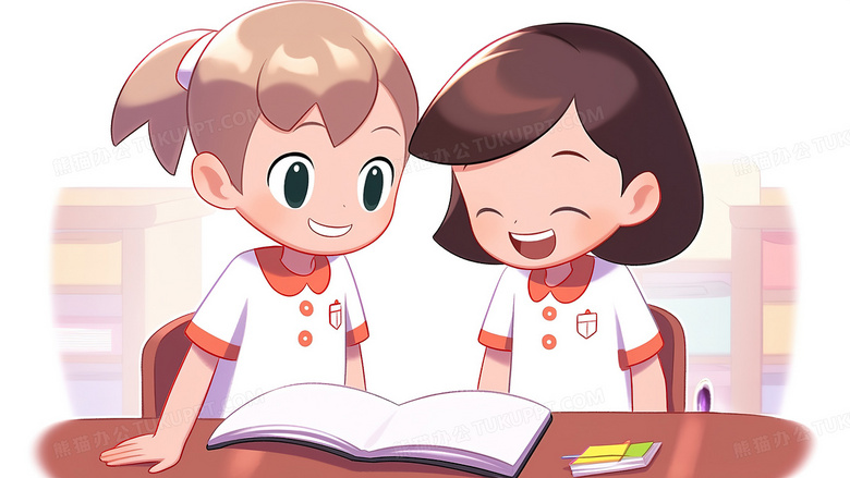 卡通可爱小学生一起学习插画图片素材下载_jpg格式_熊猫办公
