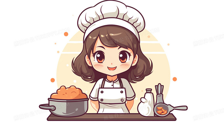 正在烹饪美食的女厨师简约卡通插画图片素材下载_jpg格式_熊猫办公