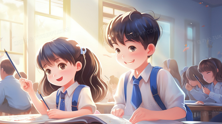 校园教室里学习的同学们插画图片素材下载_jpg格式_熊猫办公