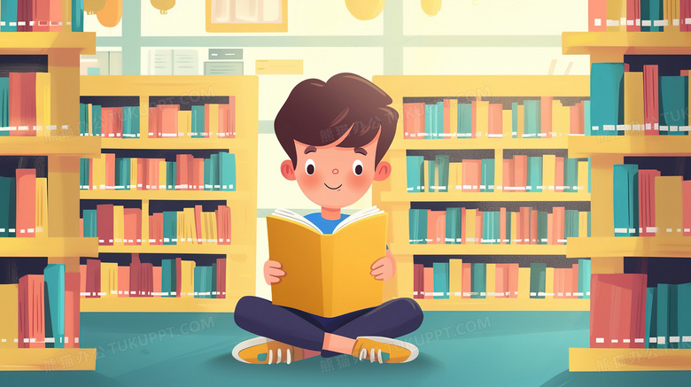 卡通图书馆读书的学生插画图片素材下载格式熊猫办公
