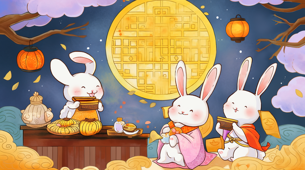 卡通兔子屋顶中国风中秋插画图片素材下载_psd格式_熊猫办公