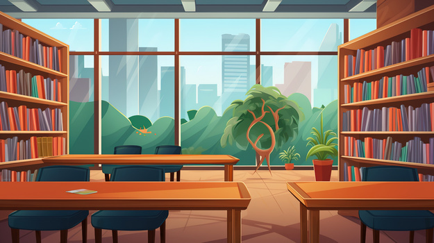 卡通风明亮整洁的图书馆插画图片素材下载_jpg格式_熊猫办公