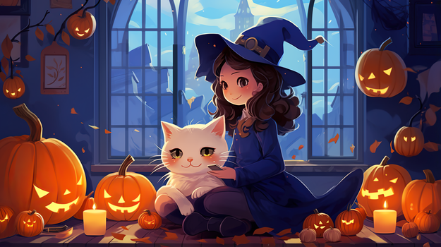 手拿南瓜灯的魔法女孩万圣节节日插画图片素材下载 格式 熊猫办公