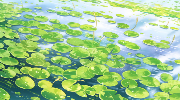 绿色水生植物浮萍插画图片素材下载格式熊猫办公