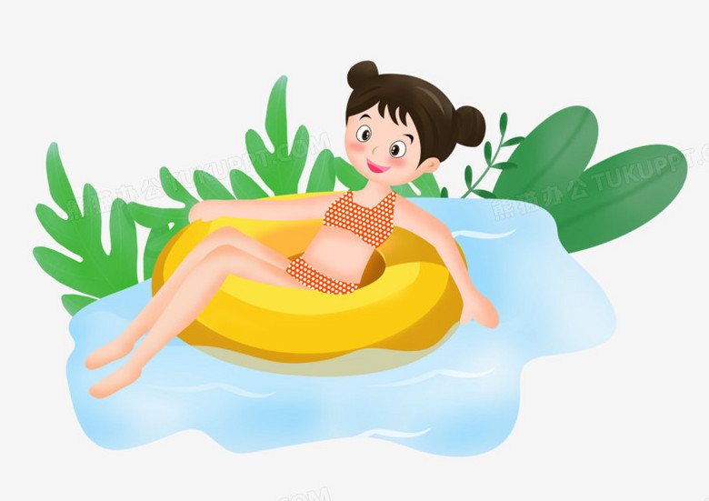 夏天之手绘卡女孩在游泳png图片素材下载女孩png熊猫办公