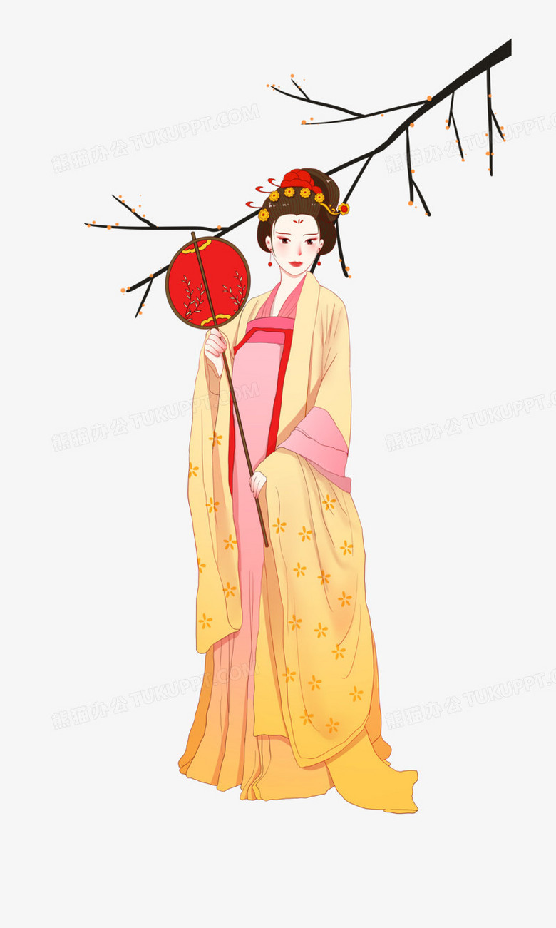 手绘古风主题之拿着扇子的妃子png图片素材下载 手绘png 熊猫办公