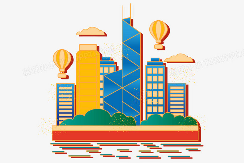 红色手绘插画香港城市PNG图片素材下载_手绘PNG_熊猫办公