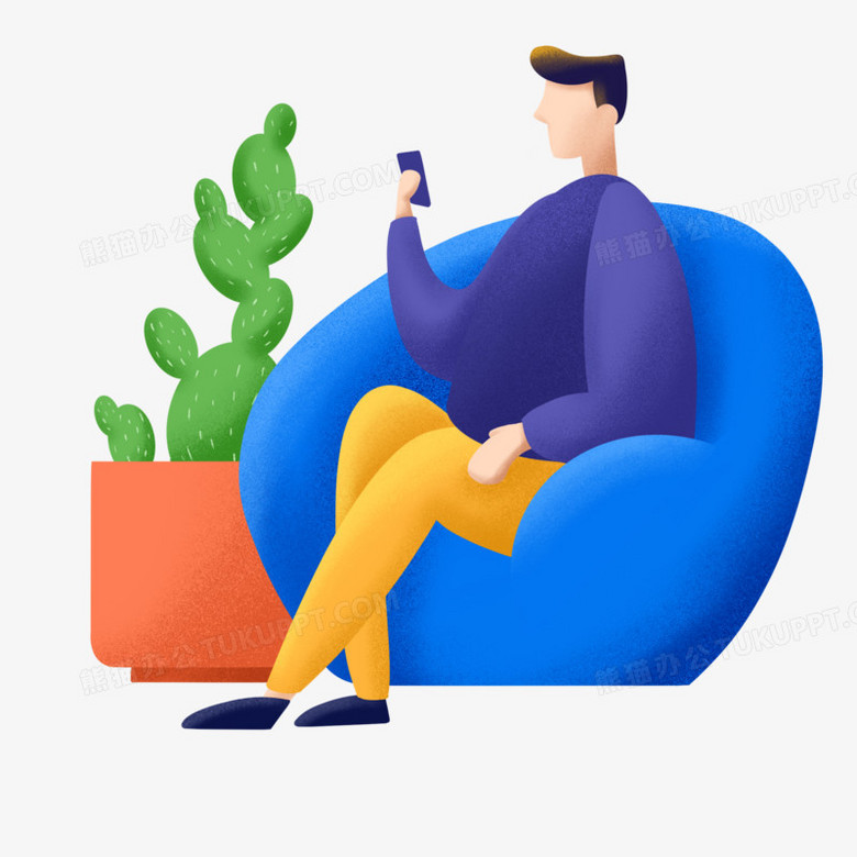 原创办公扁平化看手机的人元素PNG图片素材下载_手机PNG_熊猫办公