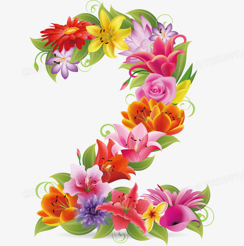 时尚花纹花朵鲜花数字2PNG图片素材下载_花朵PNG_熊猫办公