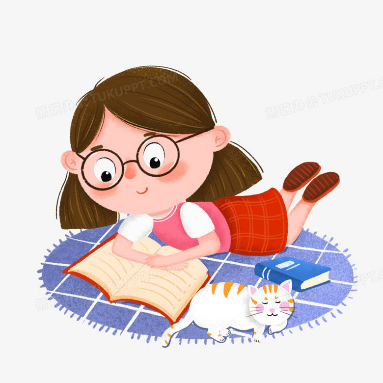 卡通手绘阅读的女孩元素PNG图片素材下载_阅读PNG_熊猫办公