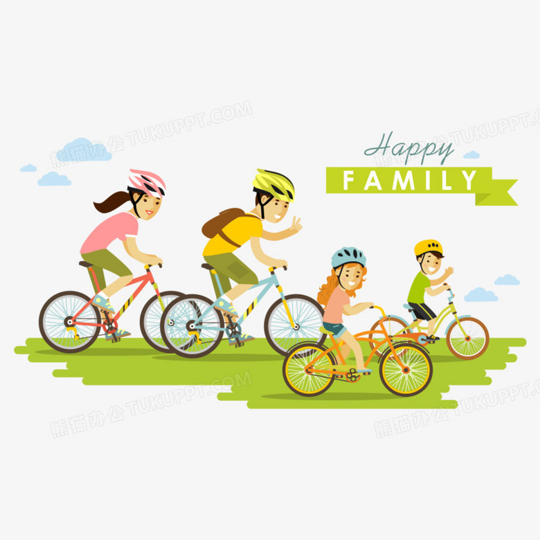 骑行的矢量一家人PNG图片素材下载_矢量PNG_熊猫办公