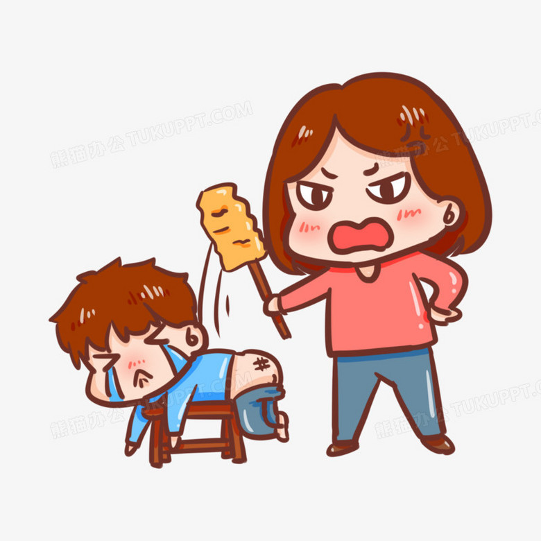 卡通手绘妈妈打屁股元素png图片素材下载卡通png熊猫办公