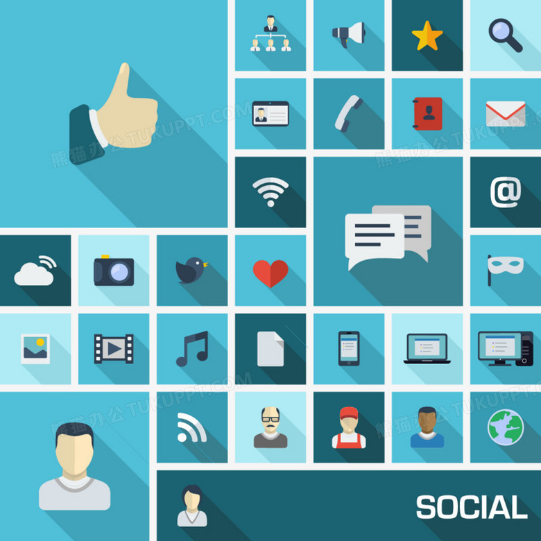 扁平化设计的社交图标PNG图片素材下载_图标PNG_熊猫办公