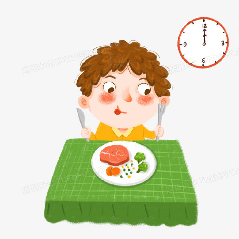手绘卡通男孩吃午饭插画免抠元素PNG图片素材下载_男孩PNG_熊猫办公