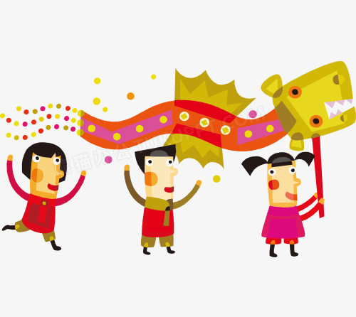 矢量卡通小人舞龙PNG图片素材下载_矢量PNG_熊猫办公