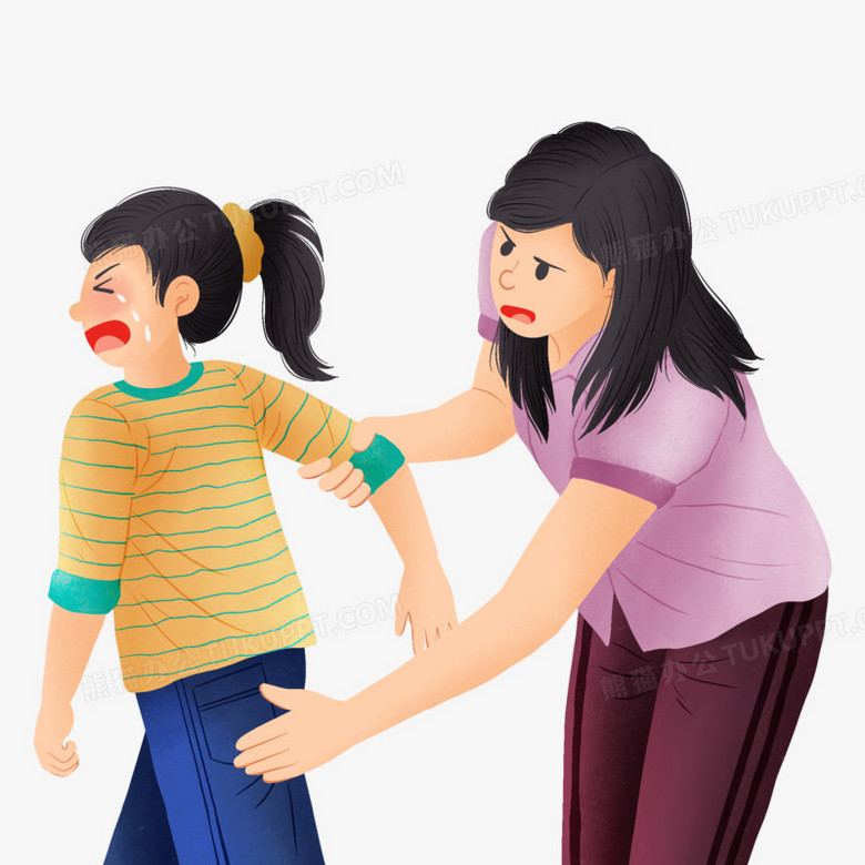 手绘插画风妈妈打女儿屁股元素png图片素材下载妈妈png熊猫办公