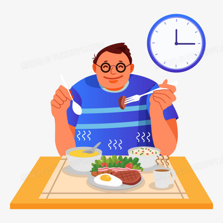 手绘卡通吃货男生吃午饭免抠元素PNG图片素材下载_元素PNG_熊猫办公