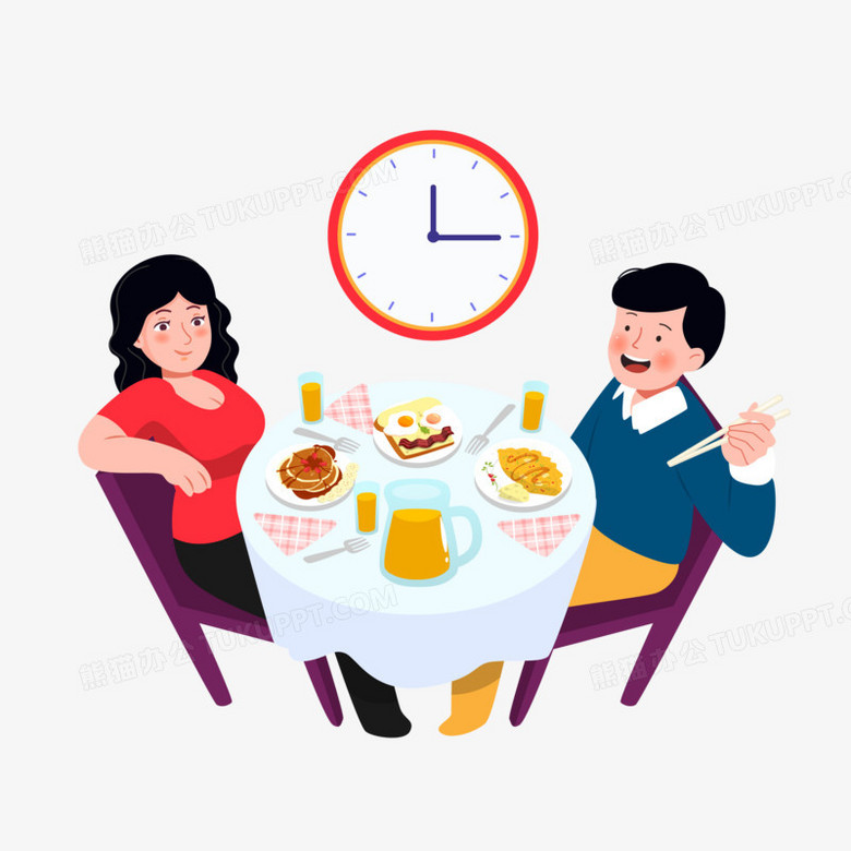 手绘卡通情侣约会吃午饭免抠元素PNG图片素材下载_卡通PNG_熊猫办公
