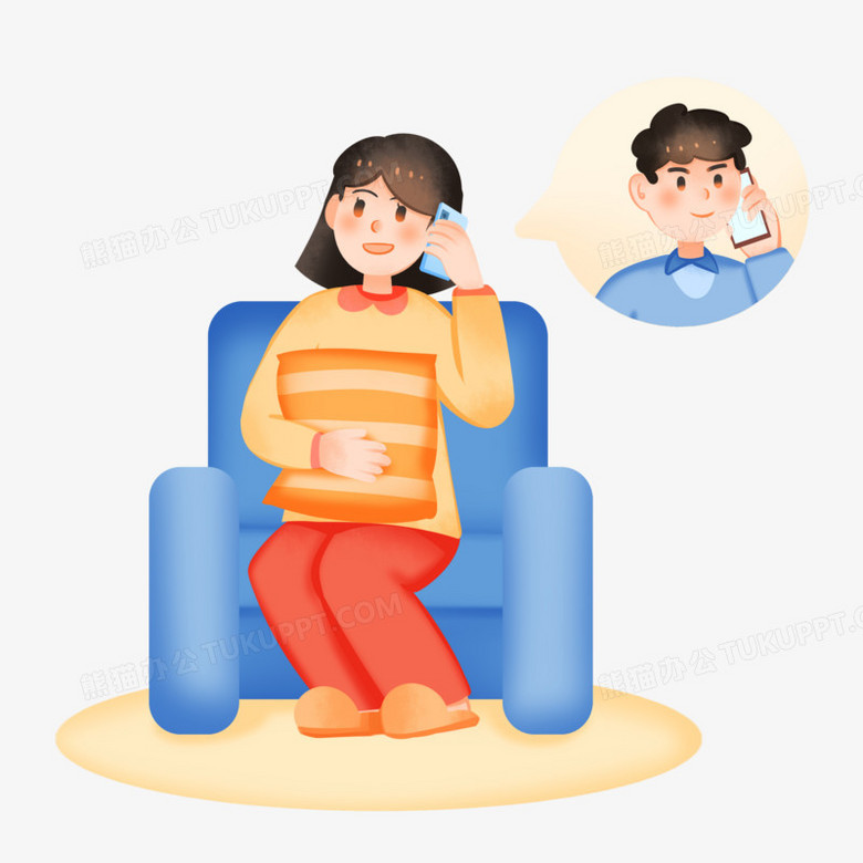 手绘卡通女生和男生打电话问候免抠png图片素材下载卡通png熊猫办公