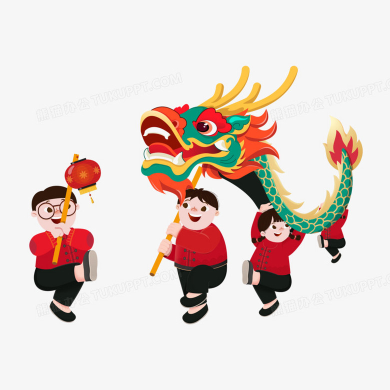 手绘卡通舞龙场景PNG图片素材下载_手绘PNG_熊猫办公