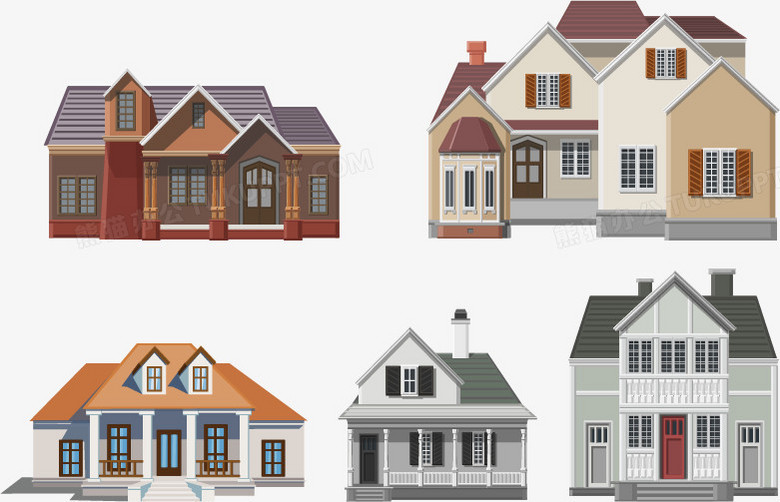 5款精美房屋设计矢量图PNG图片素材下载_房屋PNG_熊猫办公
