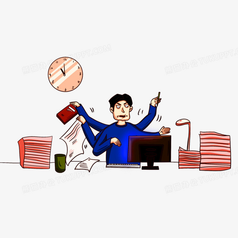 卡通手绘工作忙的商务人士PNG图片素材下载_商务PNG_熊猫办公