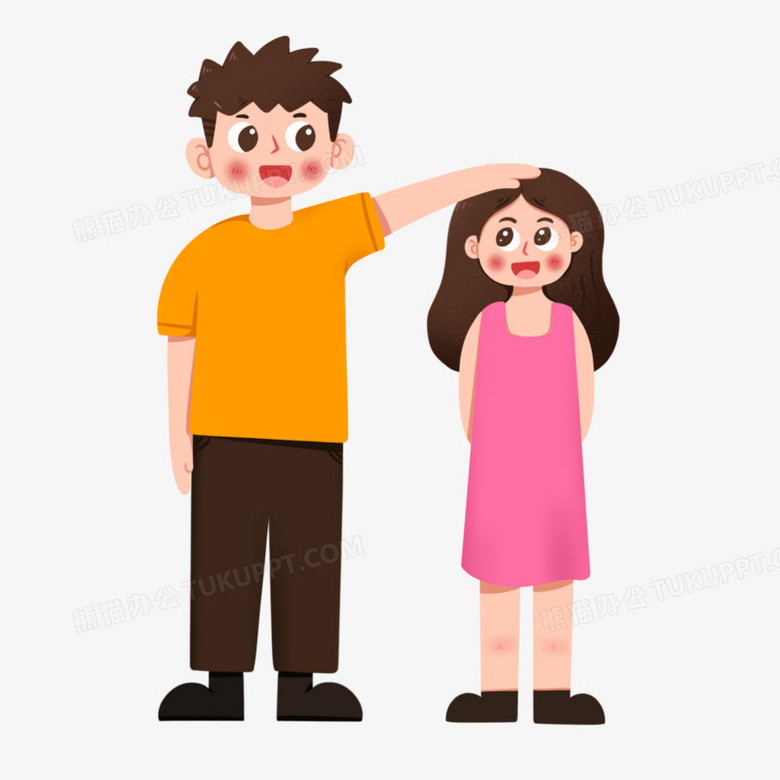 卡通手绘情侣比身高免抠PNG图片素材下载_素材PNG_熊猫办公