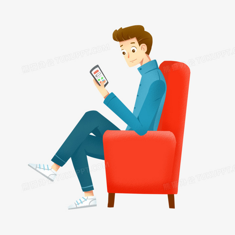 卡通手绘免抠看手机的男人PNG图片素材下载_手绘PNG_熊猫办公