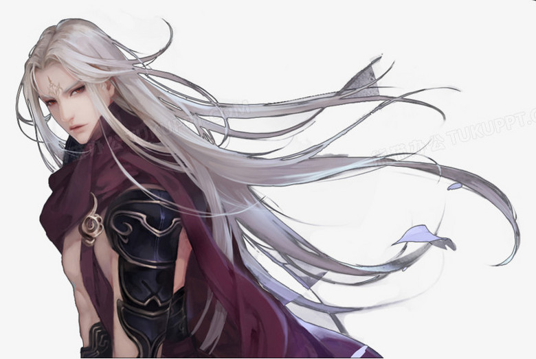 飘逸白发古风手绘男子PNG图片素材下载_古风PNG_熊猫办公