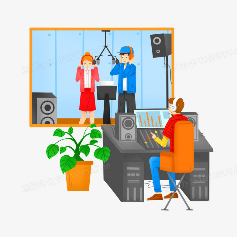手绘卡通录音棚录音元素PNG图片素材下载_卡通PNG_熊猫办公
