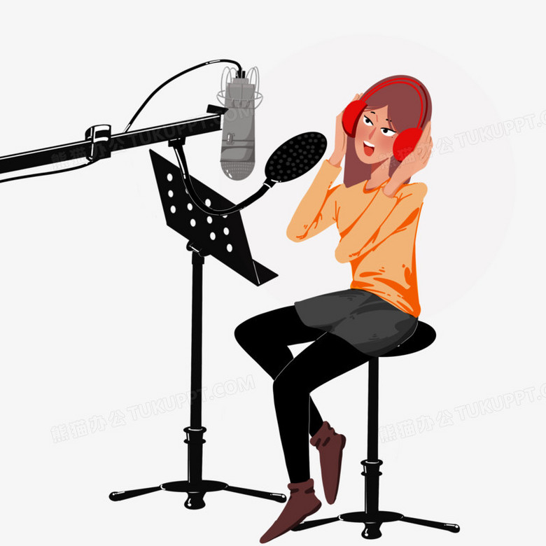 卡通手绘正在录音PNG图片素材下载_素材PNG_熊猫办公