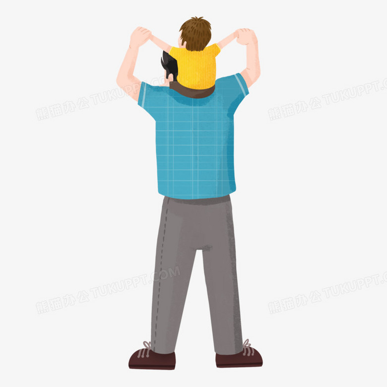 卡通爸爸和孩子背影免抠元素PNG图片素材下载_卡通PNG_熊猫办公