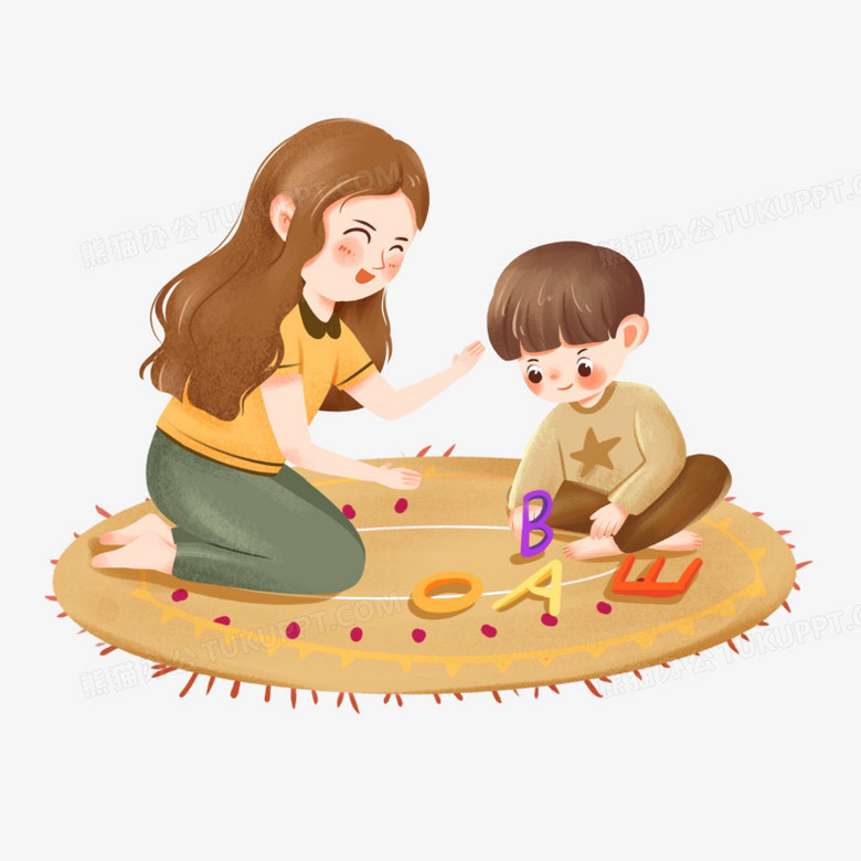 卡通手绘妈妈与孩子互动玩耍免抠元素png图片素材下载卡通png熊猫办公