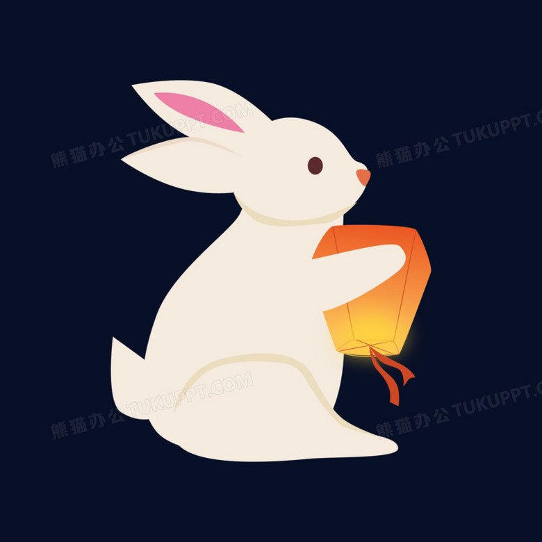 卡通扁平兔子抱着灯笼PNG图片素材下载_兔子PNG_熊猫办公