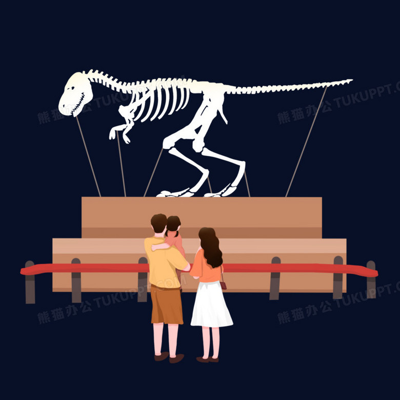卡通手绘一家人亲子博物馆参观场景PNG图片素材下载_素材PNG_熊猫办公
