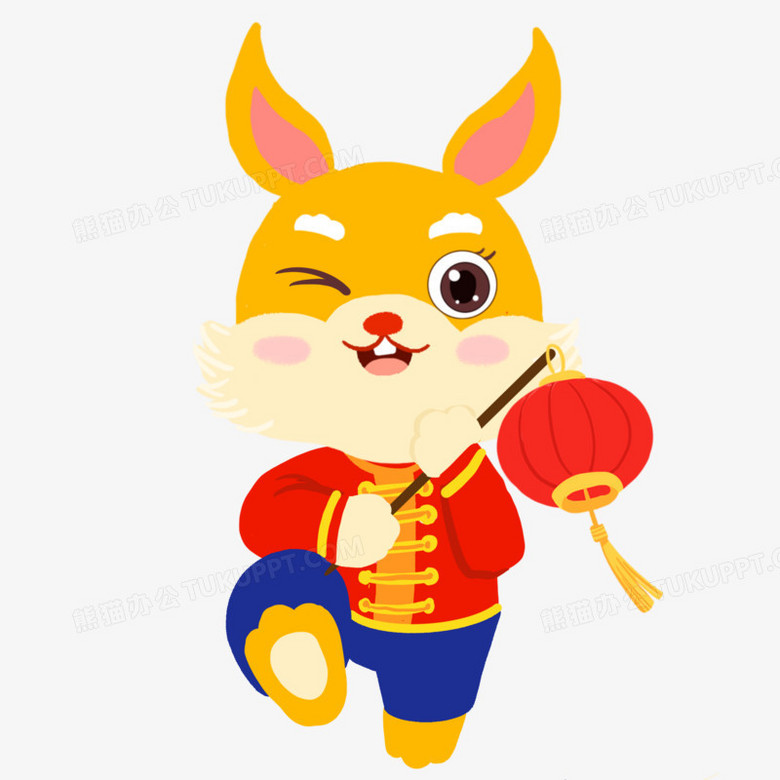 卡通手绘拿灯笼的兔子免抠元素PNG图片素材下载_灯笼PNG_熊猫办公