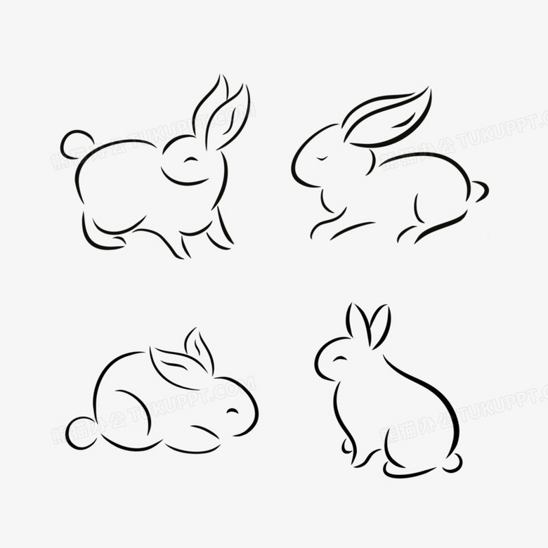 一组写意线描风兔子套图合集元素PNG图片素材下载_兔子PNG_熊猫办公