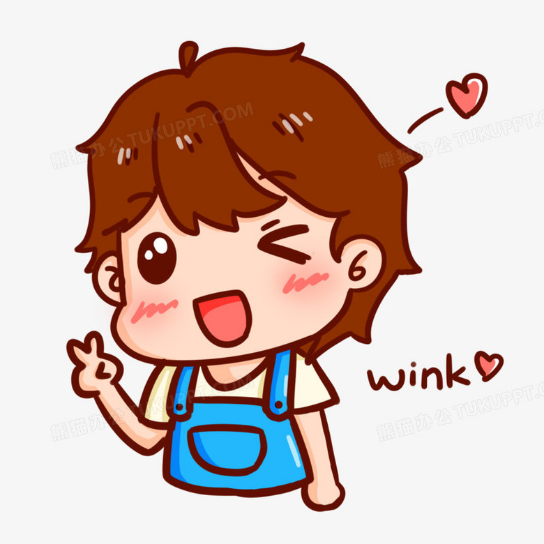 卡通小男孩wink比耶表情元素PNG图片素材下载_表情PNG_熊猫办公