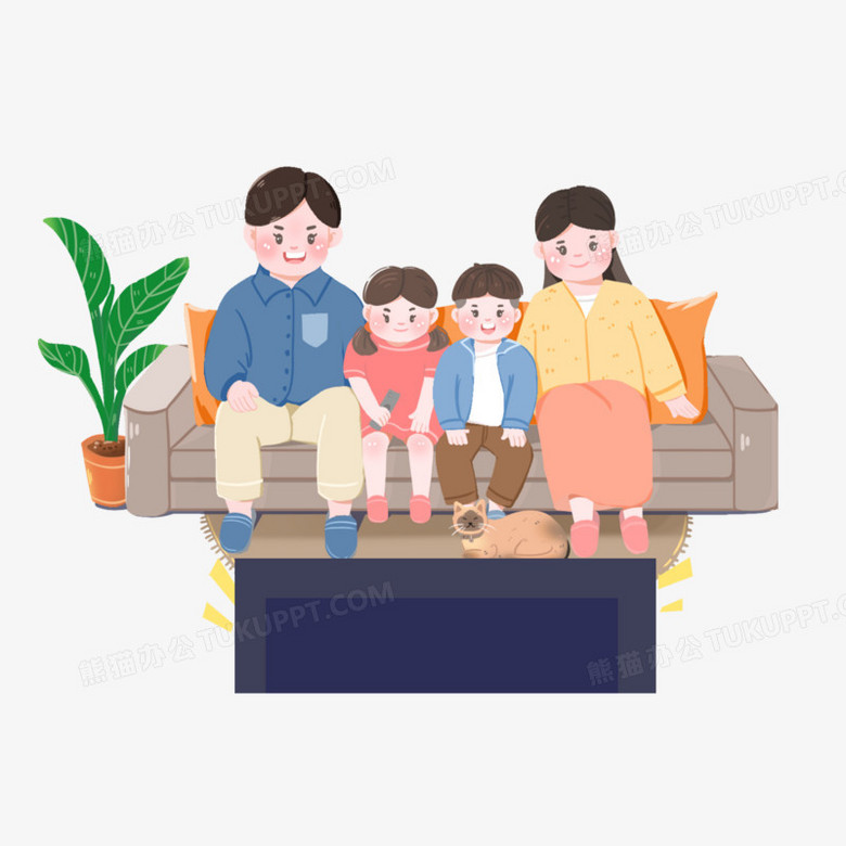 卡通一家人一起看电视的场景元素png图片素材下载元素png熊猫办公