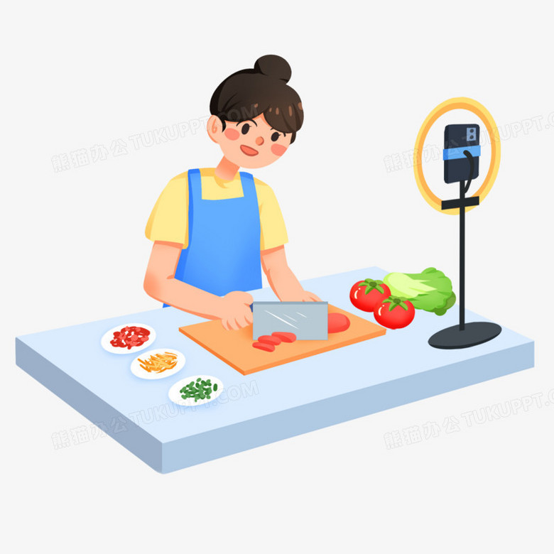 手绘卡通做饭做菜直播免抠PNG图片素材下载_卡通PNG_熊猫办公