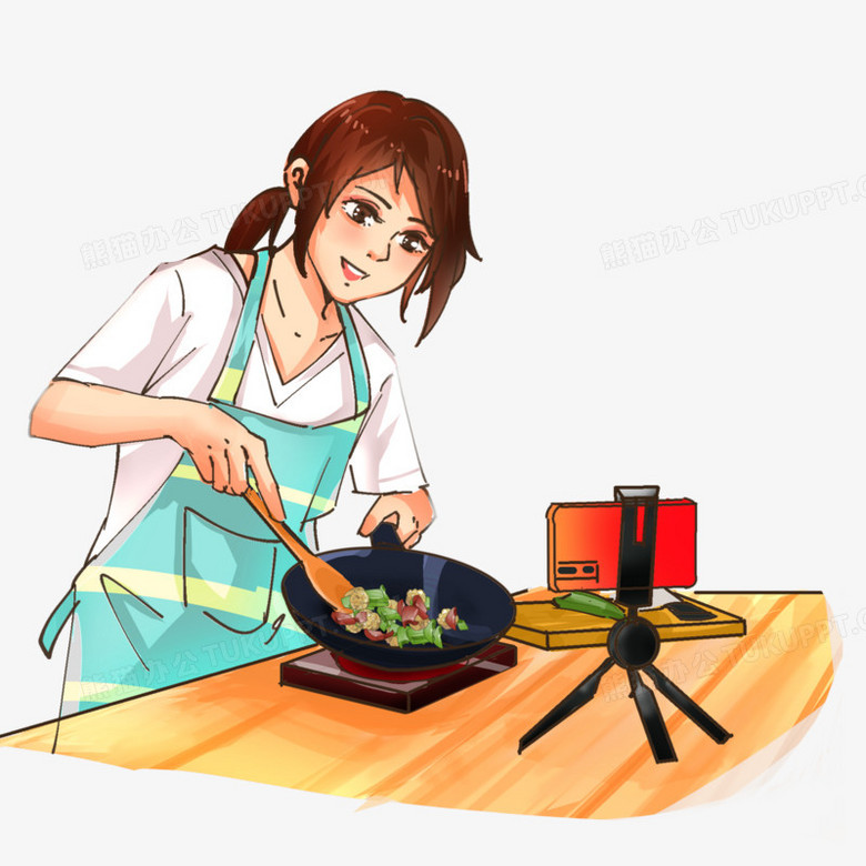 手绘做菜直播插画元素PNG图片素材下载_直播PNG_熊猫办公
