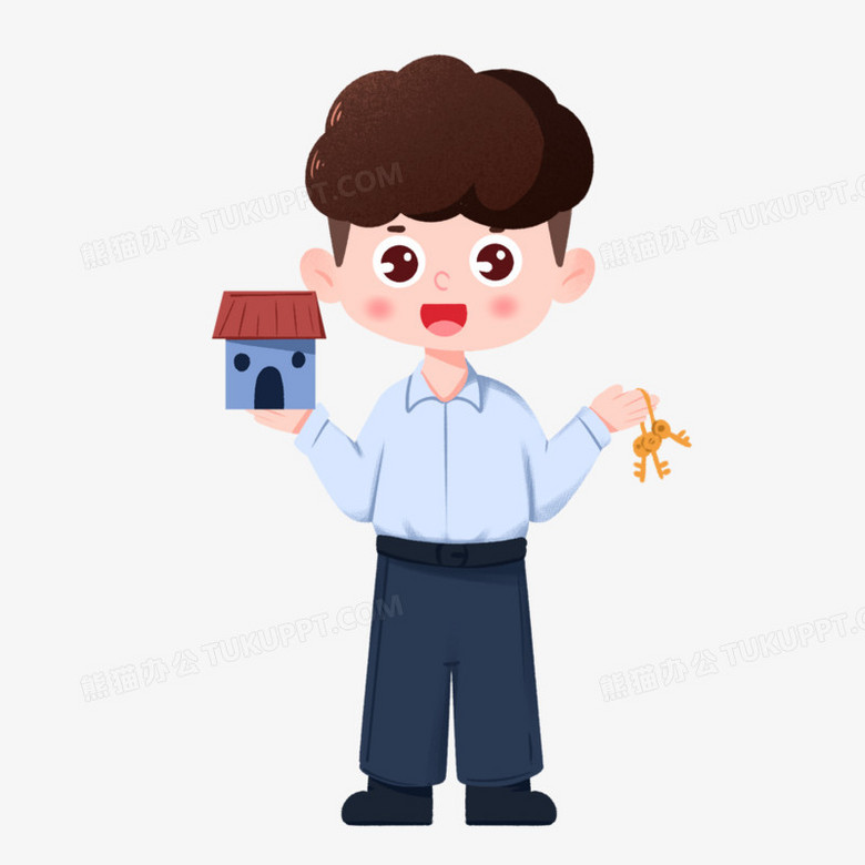 手绘创意男子拿着房子与钥匙租房元素png图片素材下载钥匙png熊猫办公