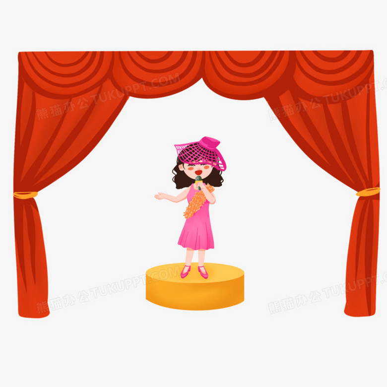 卡通手绘女孩在舞台唱歌表演PNG图片素材下载_卡通PNG_熊猫办公
