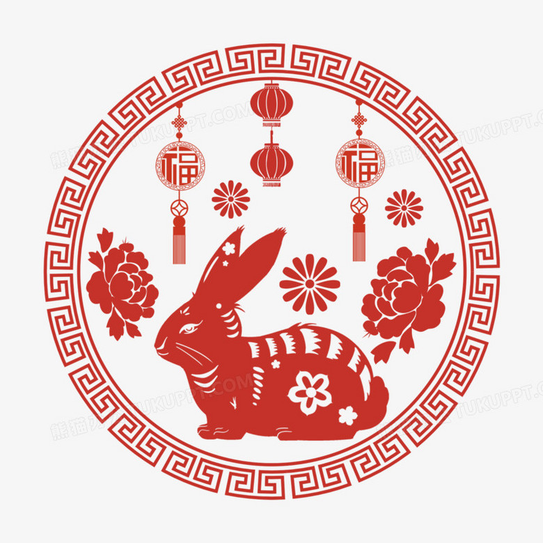 红色兔年剪纸免抠元素PNG图片素材下载_剪纸PNG_熊猫办公