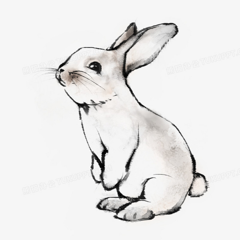 手绘水墨风小兔子插画元素PNG图片素材下载_手绘PNG_熊猫办公